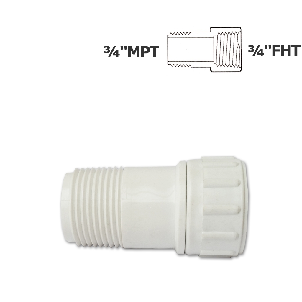 Swivel adapter white 3/4 MPT x 3/4 FHT (hose) | Groupe horticole ledoux ...